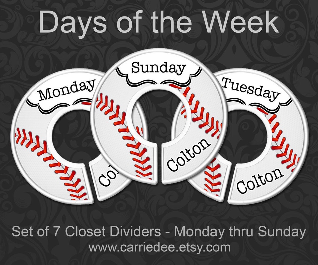 PERSONALIZED Baseball Days of the Week Clothes Organizers, Kids Daily ...