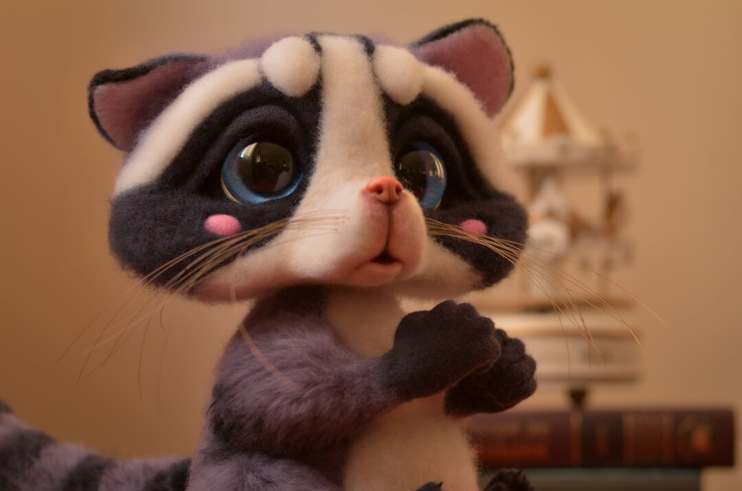 Needle Felted Decorative Sculpture Raccoon From Wool - Etsy
