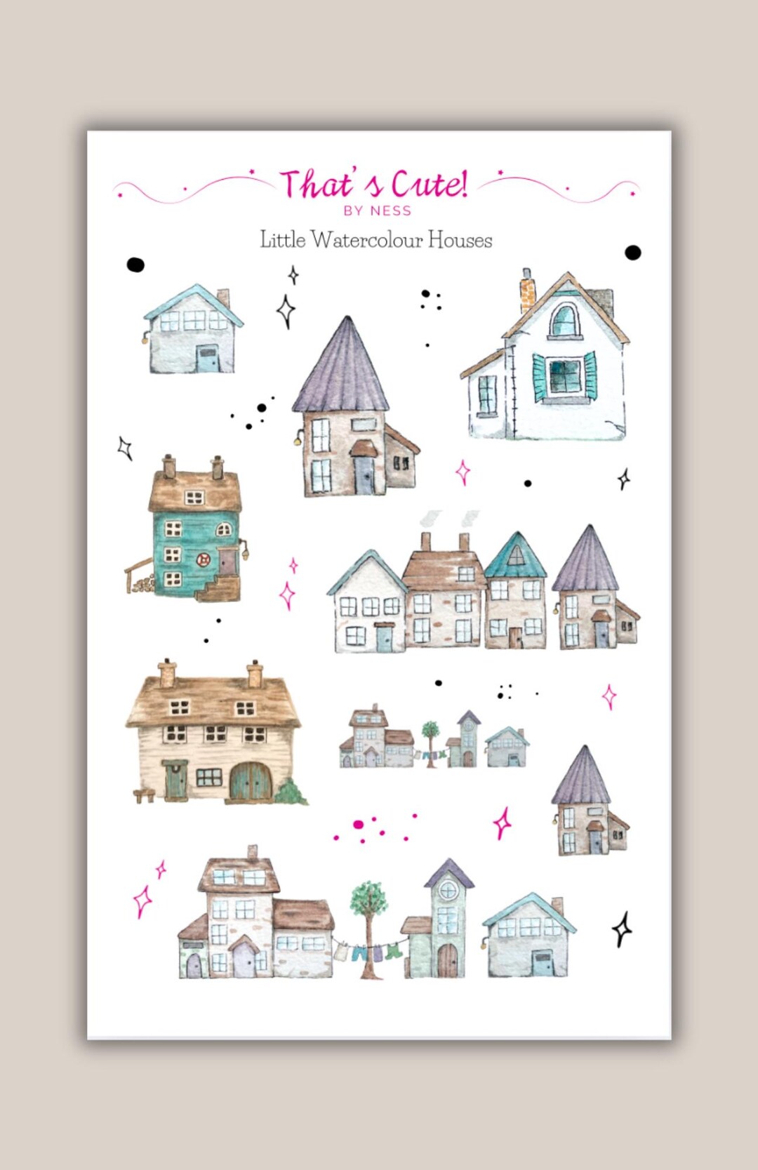Cottagecore House Sticker Sheet: Handpainted Watercolour Vinyl Stickers ...