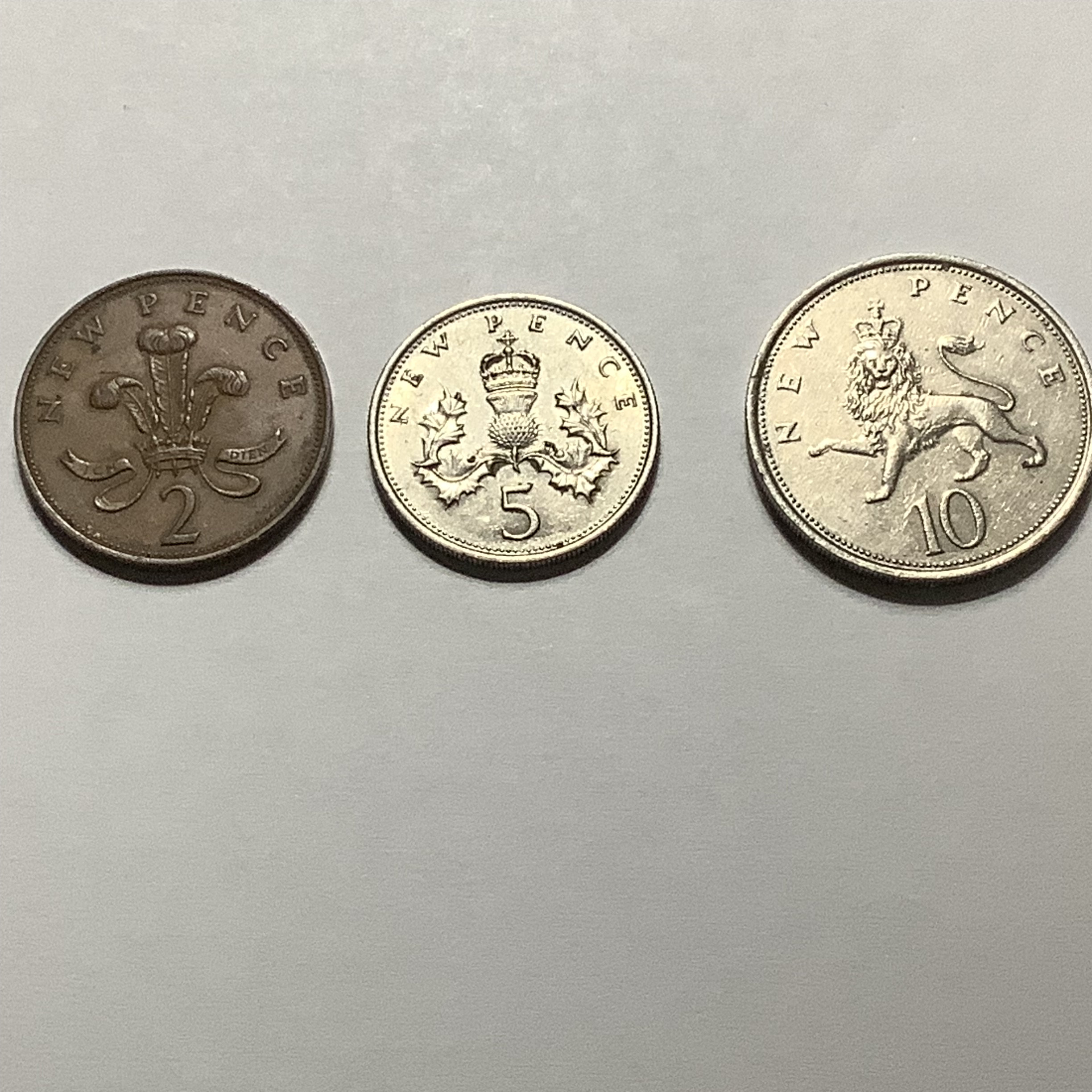 Rare Queen Elizabeth Coins: 1971 2 New Pence; 1970 New 5 Pence; 1973 10 ...
