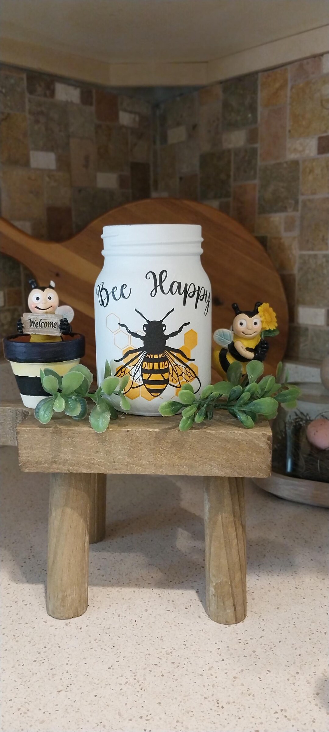 Farmhouse Mason Jar | Bee-themed Decoration | Decoupage Mason Jar ...