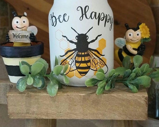 Farmhouse Mason Jar | Bee-themed Decoration | Decoupage Mason Jar ...