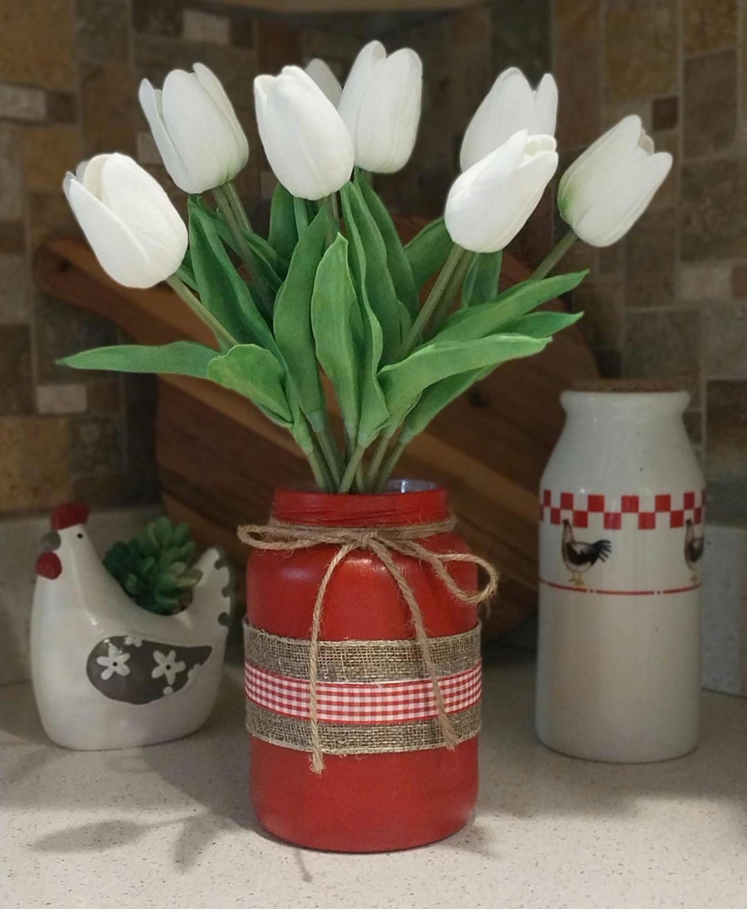 Rustic Mason Jar Vase, Hand-painted Farmhouse Centerpiece With Burlap ...