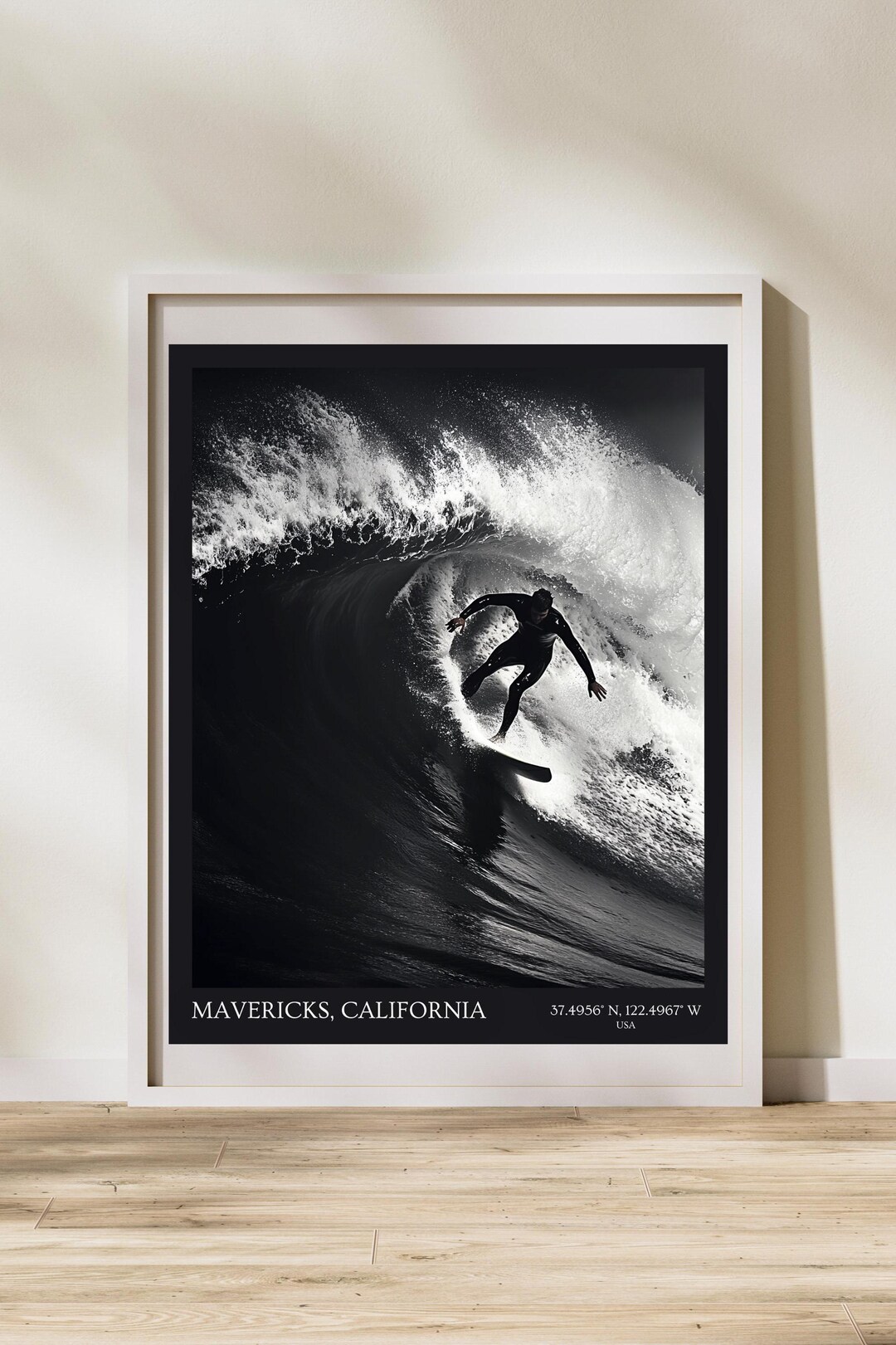 Surfing Poster, Mavericks California Surfing Art Print, Minimalist Wall ...