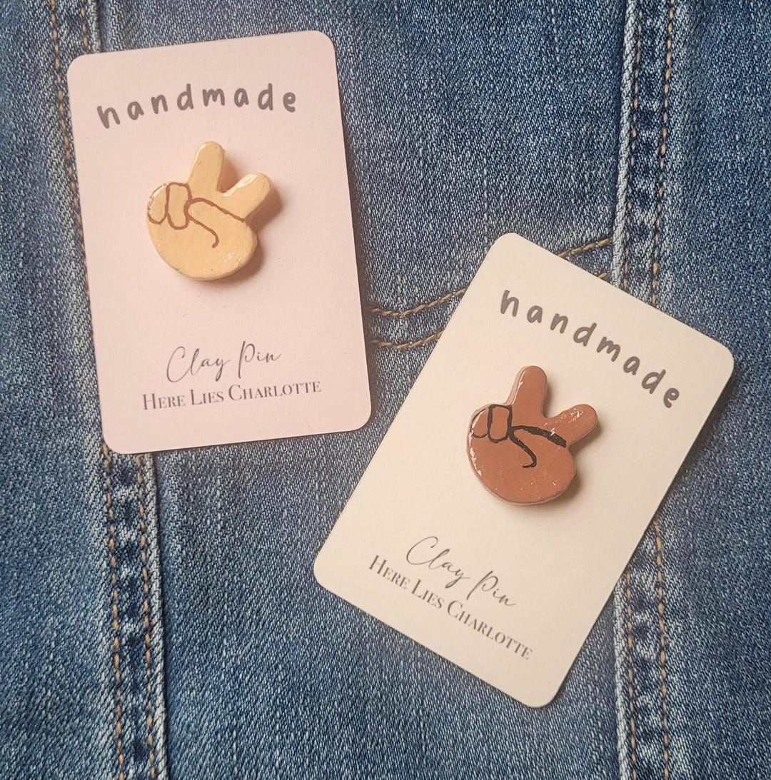 Air Dry Clay Peace Pin | Handmade Peace Hands Brooch | Jean Button ...