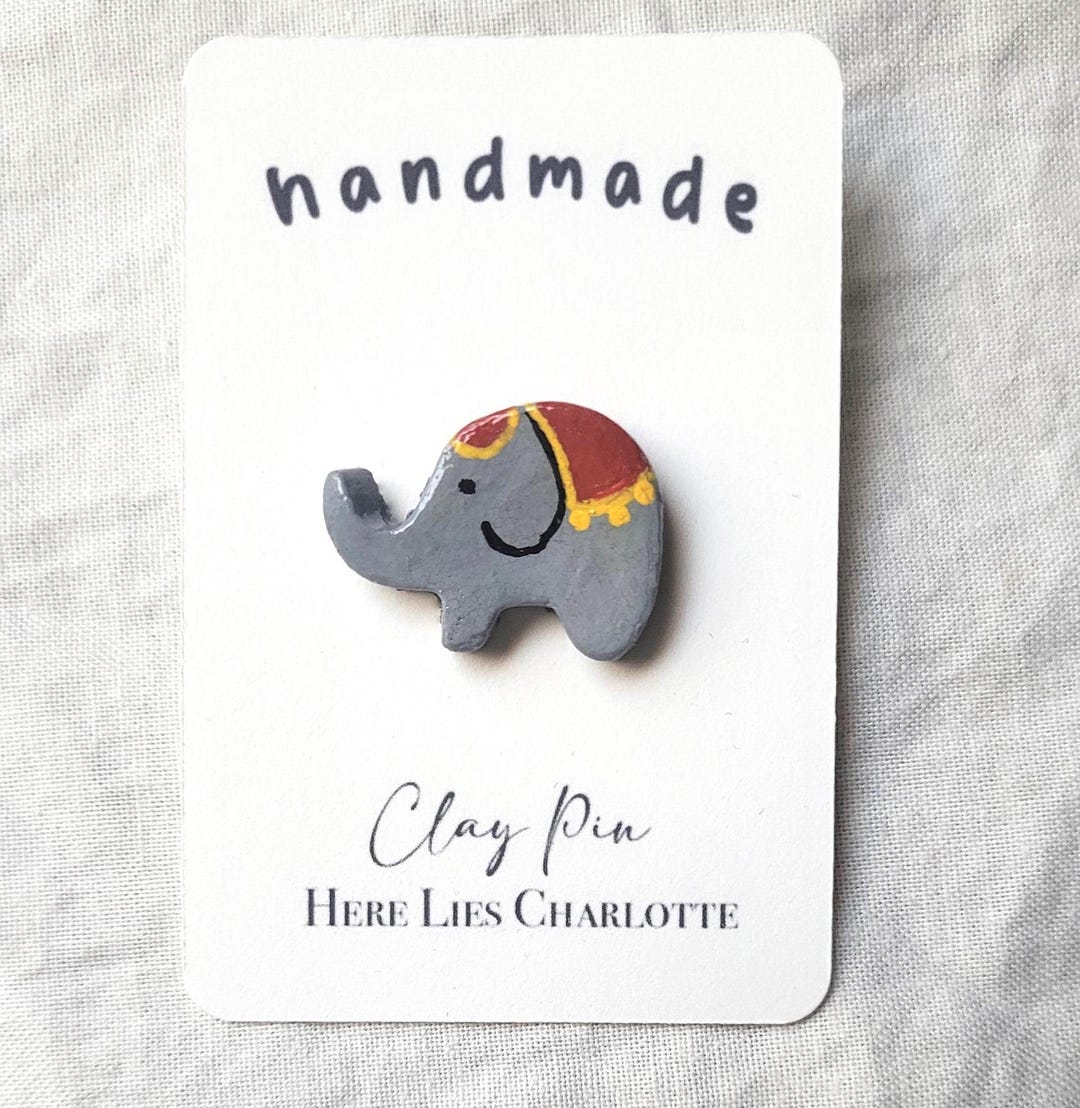 Air Dry Clay Elephant Pin | Handmade Elephant Brooch | Animal Brooch ...