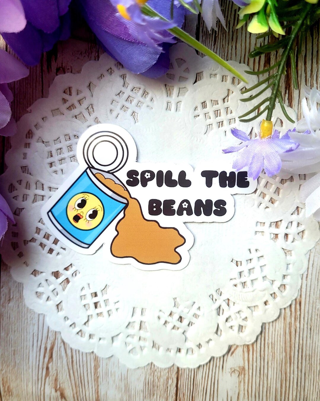 Kawaii Spill the Beans Vinyl Sticker Silly Food Die Cut Funny ...
