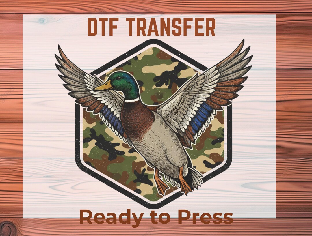 Duck Camo Hunting Flying Mallard Duck Ready to Press DTF Transfer, Soft ...