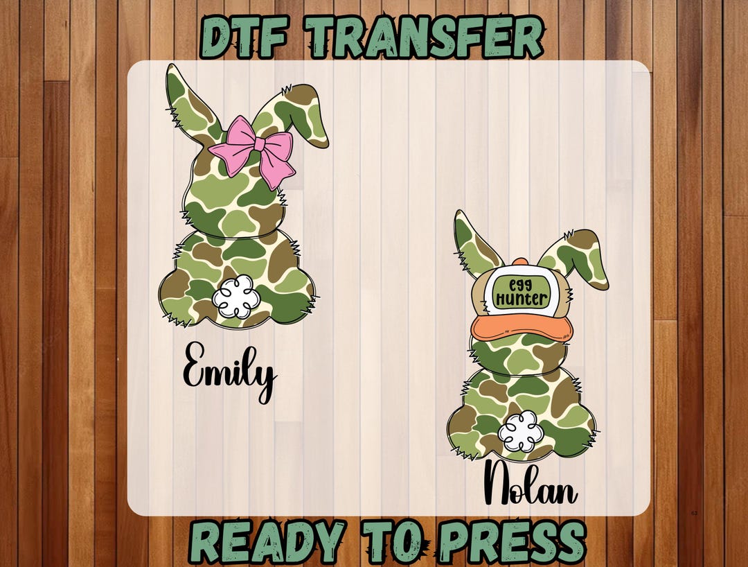 Camo Easter Boy Girls Bunnies Ready to Press DTF, Personalized Name ...
