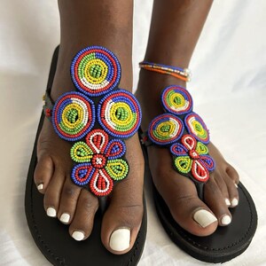 Beaded Leather Sandals, Handmade Sandals,masai Sandals, Kenyan Sandals ...