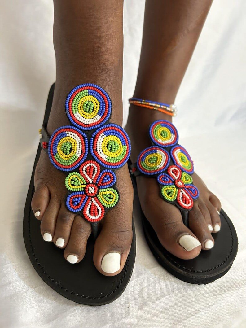 Beaded Leather Sandals, Handmade Sandals,masai Sandals, Kenyan Sandals ...