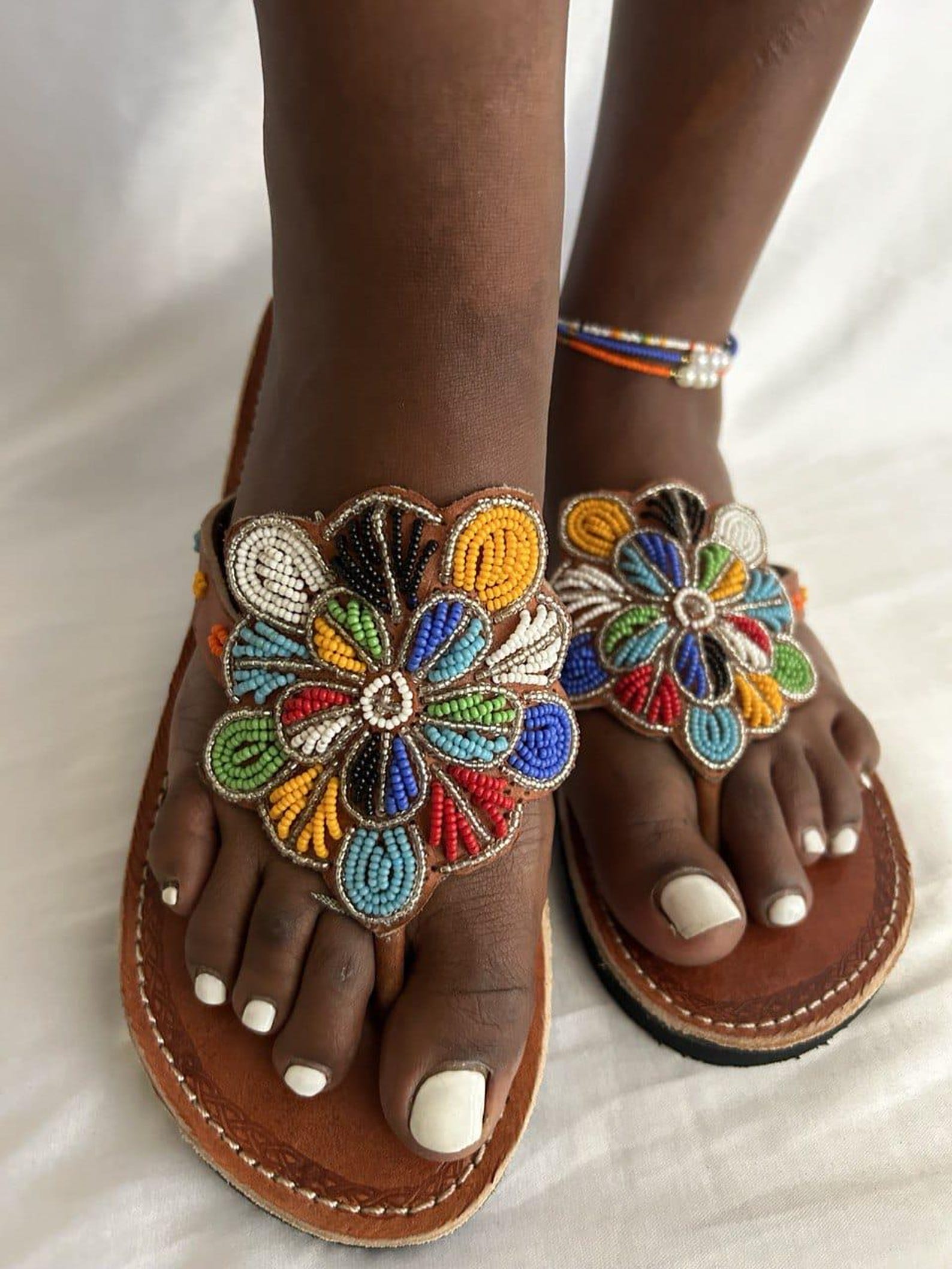 Beaded Leather Sandals, Handmade Sandals,masai Sandals, Kenyan Sandals ...