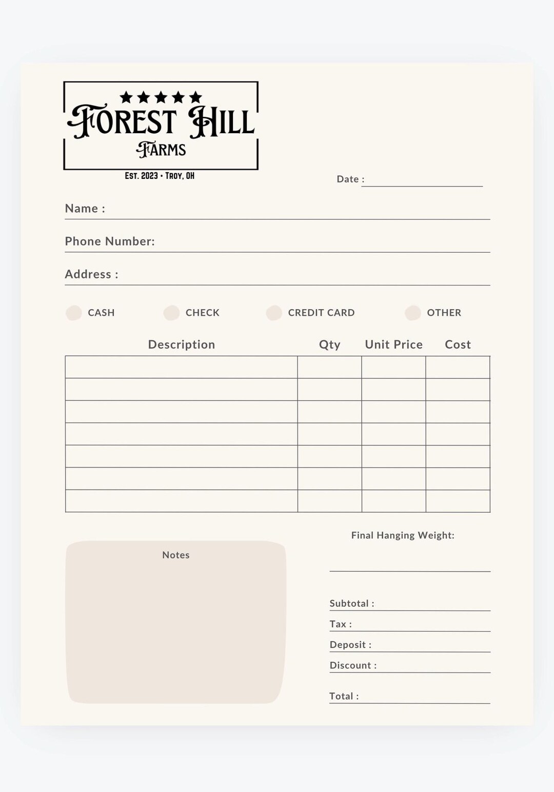 Order Form Business Farm Template - Etsy
