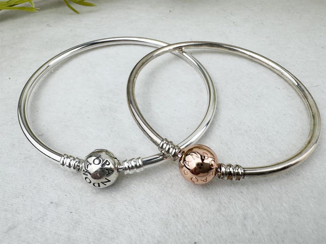Pandora Simple Silver Bangle Bracelet, Silver Bangle With Ball Clasp ...
