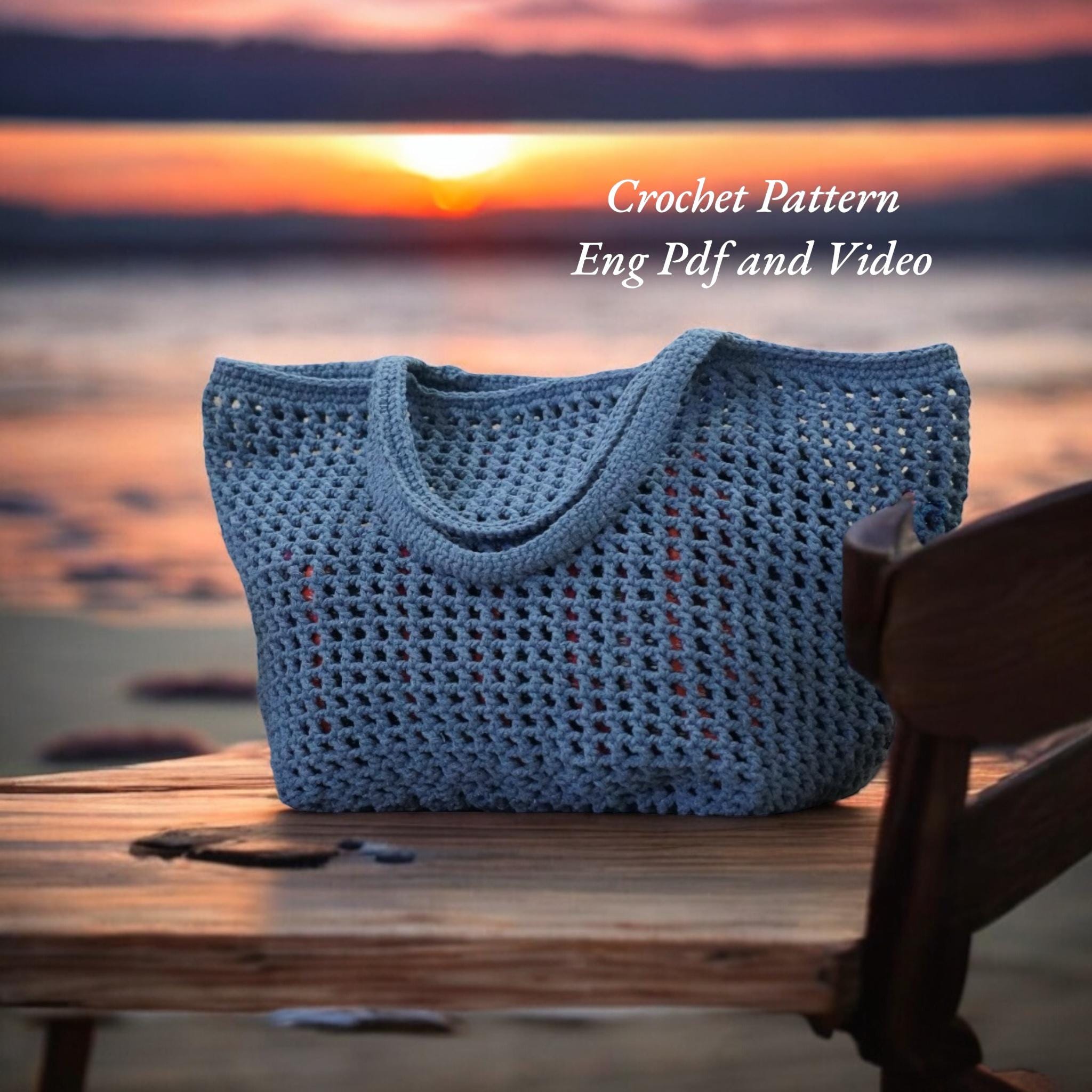 Crochet Pattern, Large Shopping Bag Pattern Crochet Beach Tote, Beach ...