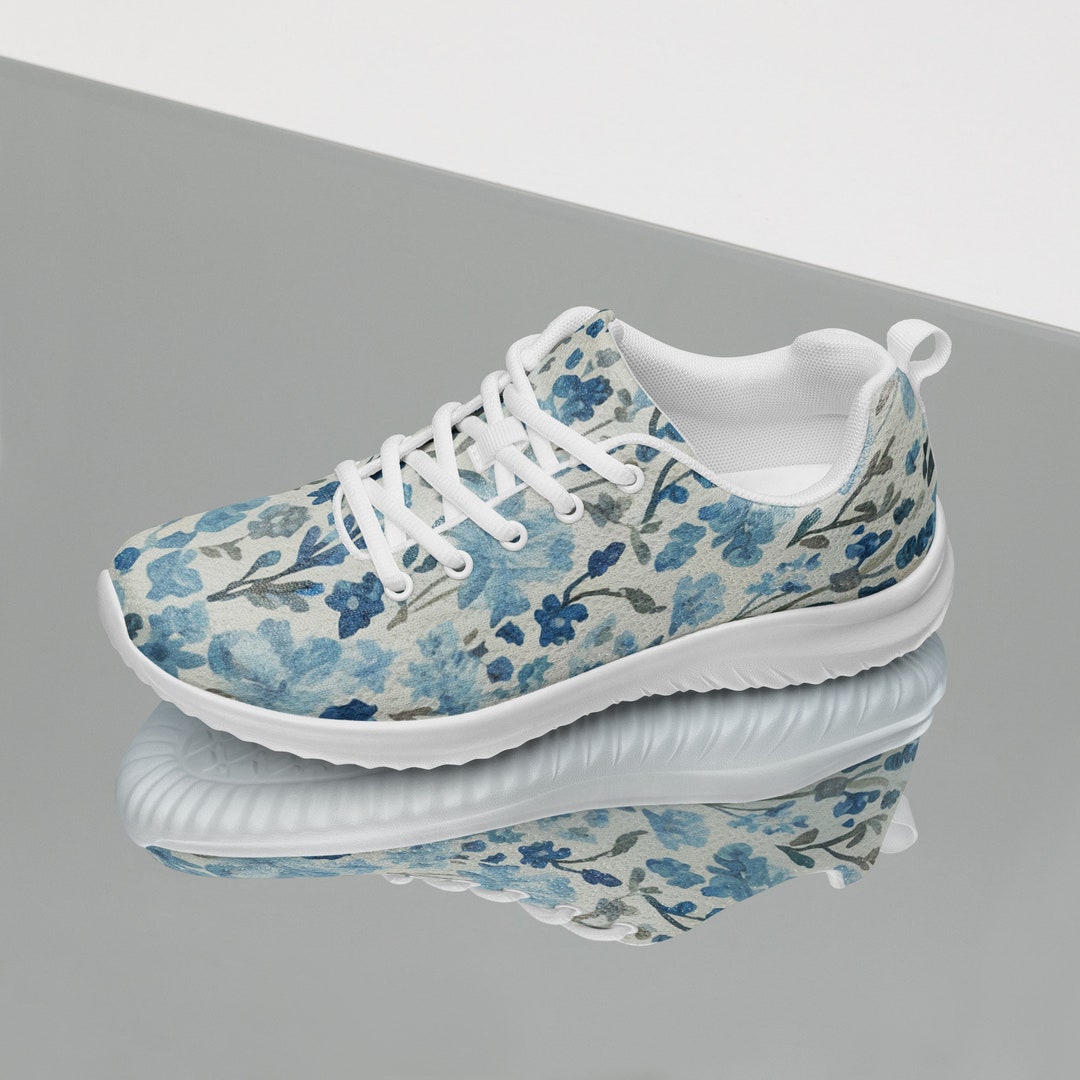 Floral Running Shoes: Light Blue Flower Design, Women's Sneakers - Etsy