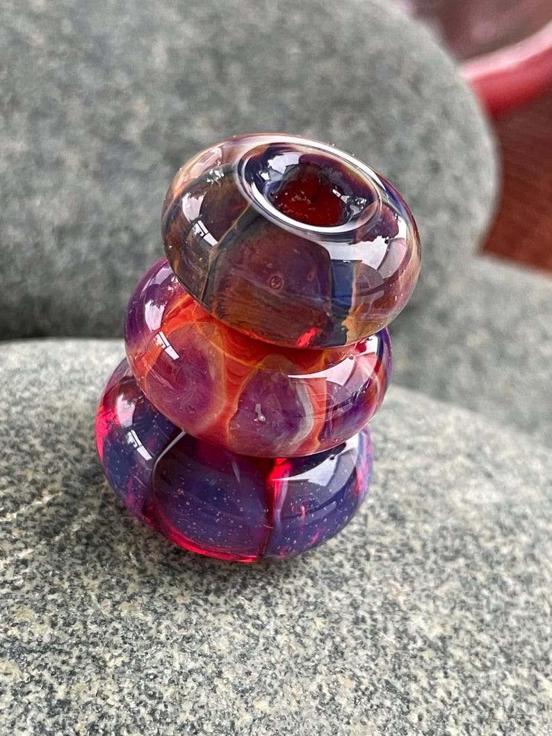 Lampwork Big Hole Glass Bead Set 3 Boro Borosilicate Handmade Purple ...