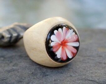 Wood Ring Glass Cab Boro Borosilicate Lampwork Wooden Jewelry - Etsy