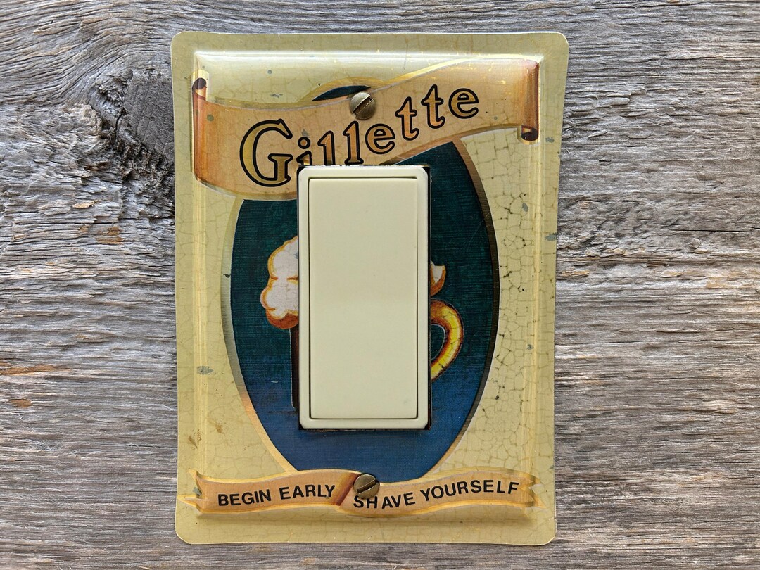 Primitive Bathroom Decor Vintage Bath Retro Gillette Razors Tin Rocker ...