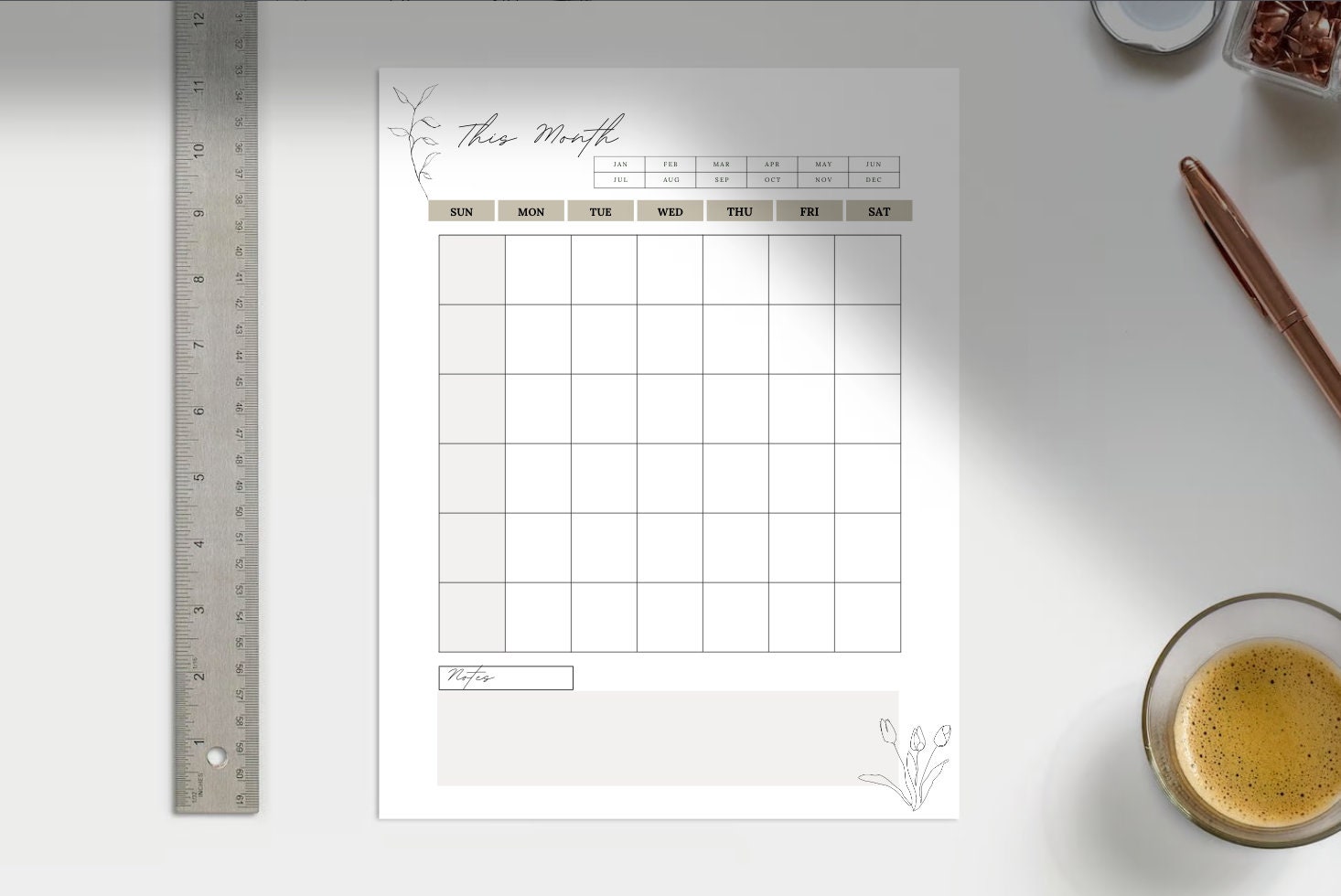 Minimalist Printable Undated Calendar for Planning, Memory Keeping, Etc ...