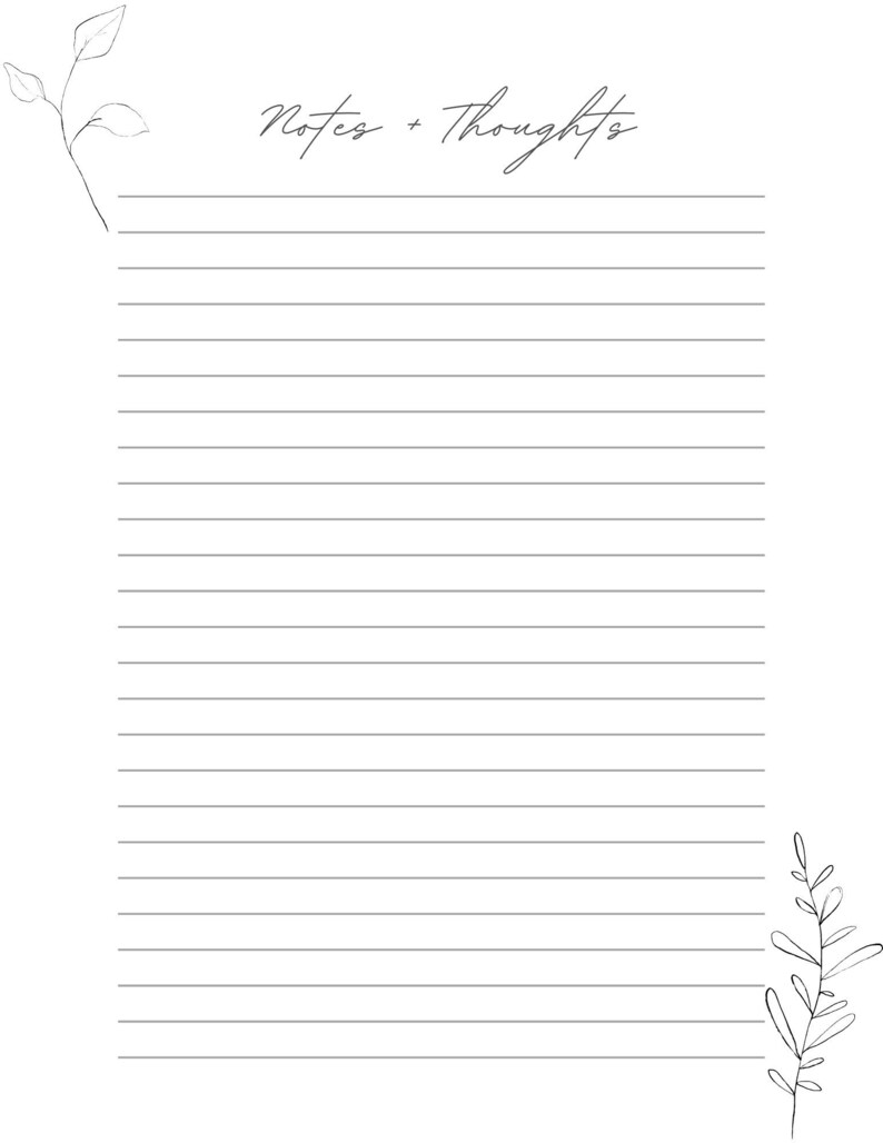 Minimalist Printable Notes Thoughts Page for Journaling, Memory Keeping ...