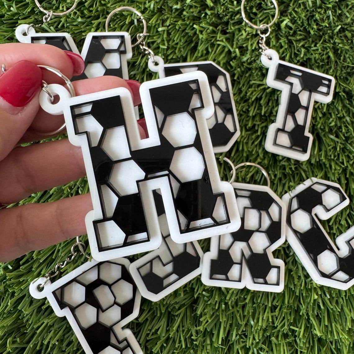 Soccer Initial Keychain Soccer Theme Bag Tag Initial Acrylic Keychain ...