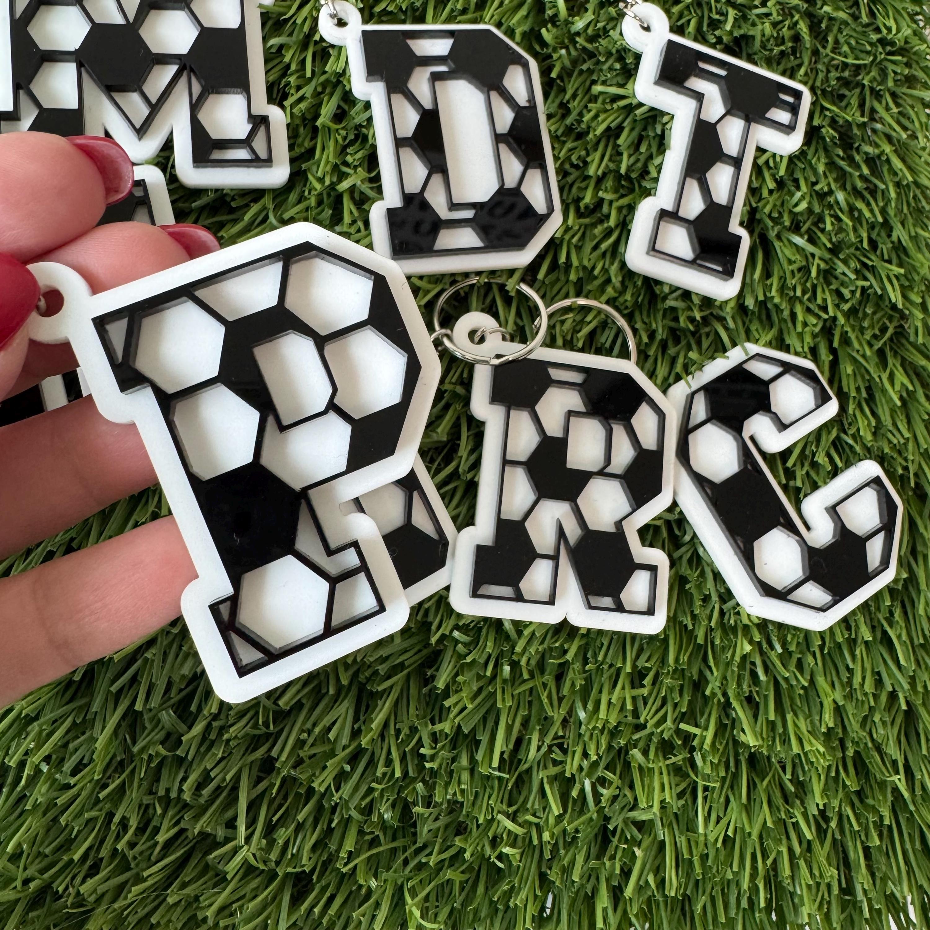 Soccer Initial Keychain Soccer Theme Bag Tag Initial Acrylic Keychain ...