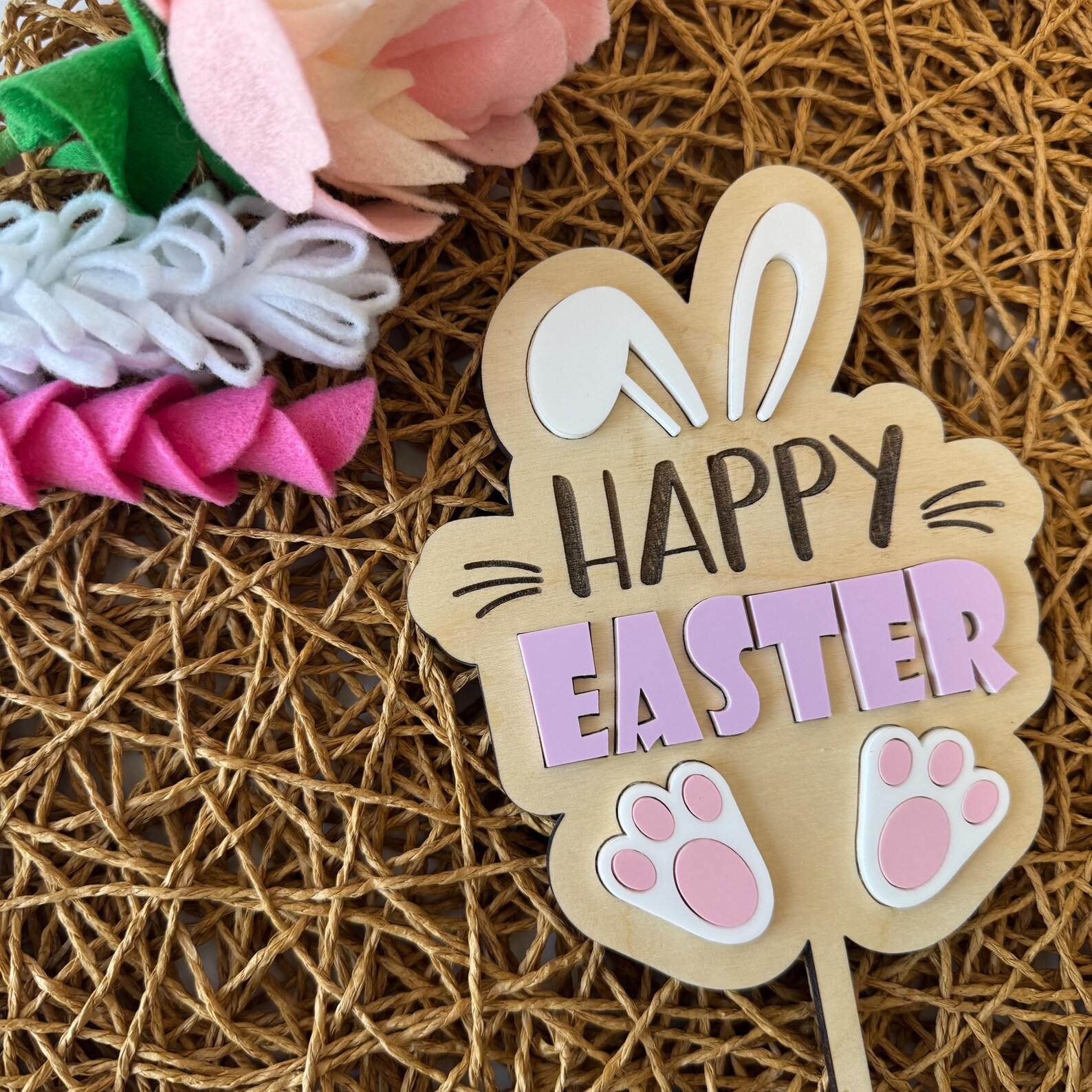 Happy Easter Cake Topper Easter Bunny Wooden Topper Easter Theme Party ...