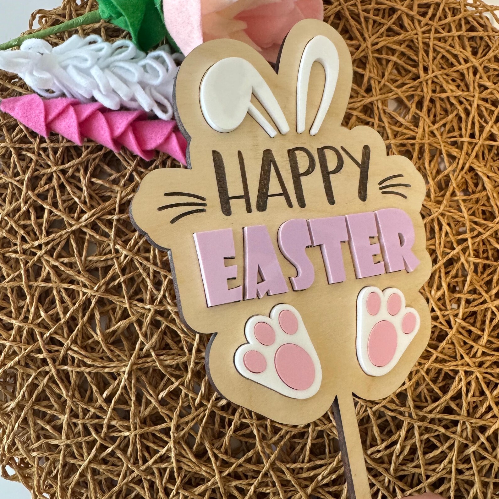 Happy Easter Cake Topper Easter Bunny Wooden Topper Easter Theme Party ...