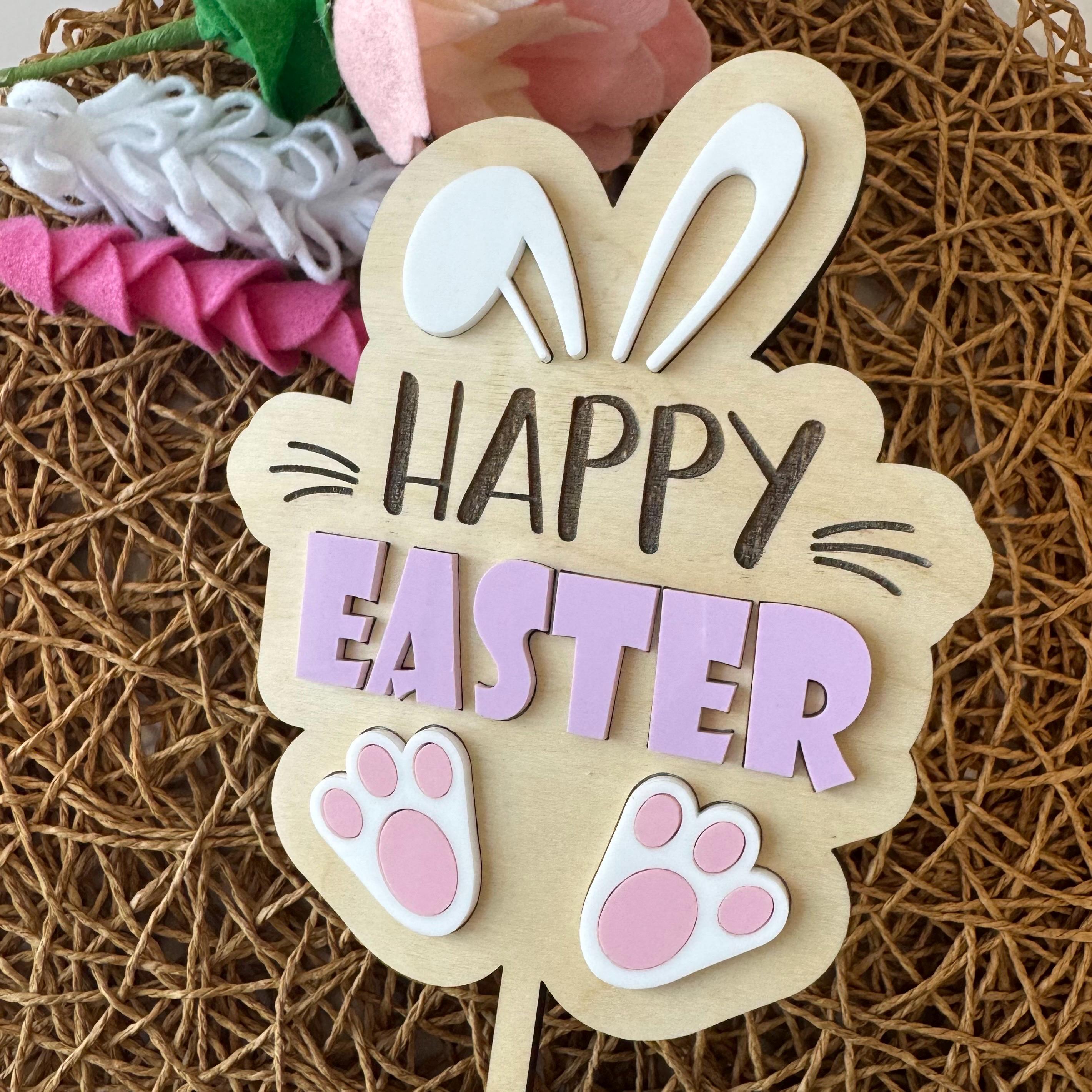 Happy Easter Cake Topper Easter Bunny Wooden Topper Easter Theme Party ...