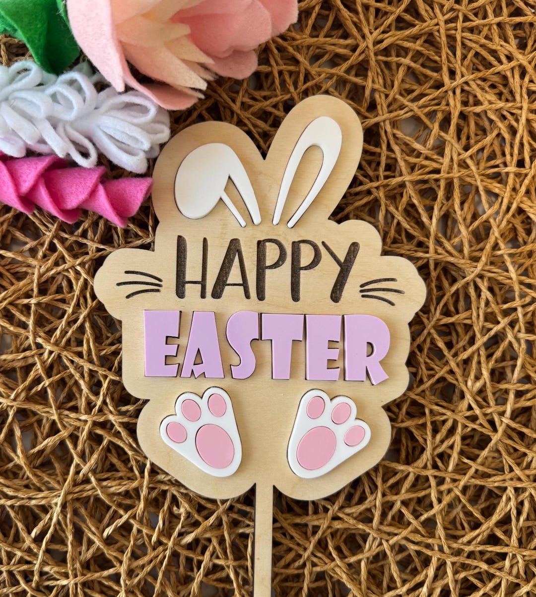 Happy Easter Cake Topper Easter Bunny Wooden Topper Easter Theme Party ...