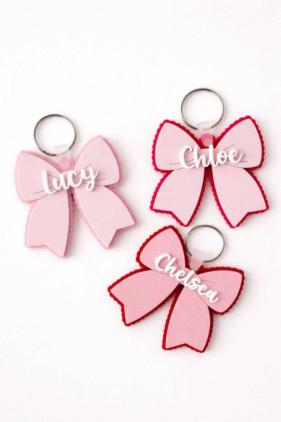 Acrylic Bow Backpack Name Tag Personalized Keychain Scalloped Bow Name ...