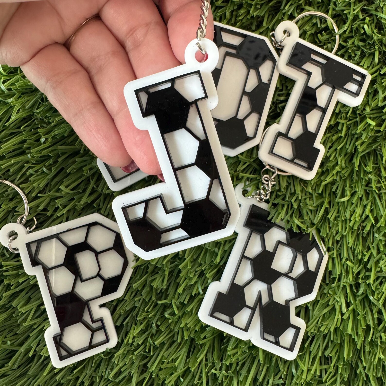 Soccer Initial Keychain Soccer Theme Bag Tag Initial Acrylic Keychain ...