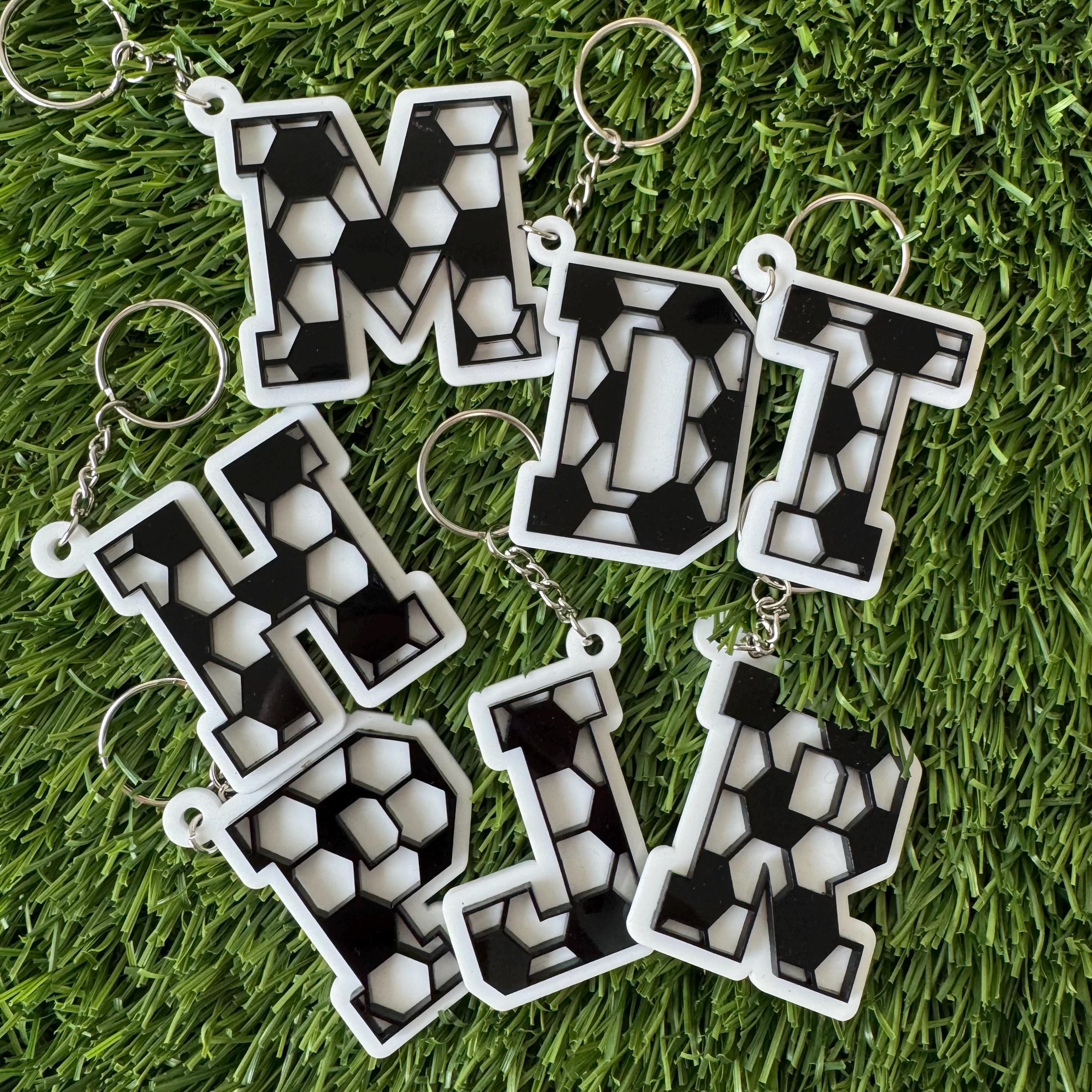 Soccer Initial Keychain Soccer Theme Bag Tag Initial Acrylic Keychain ...
