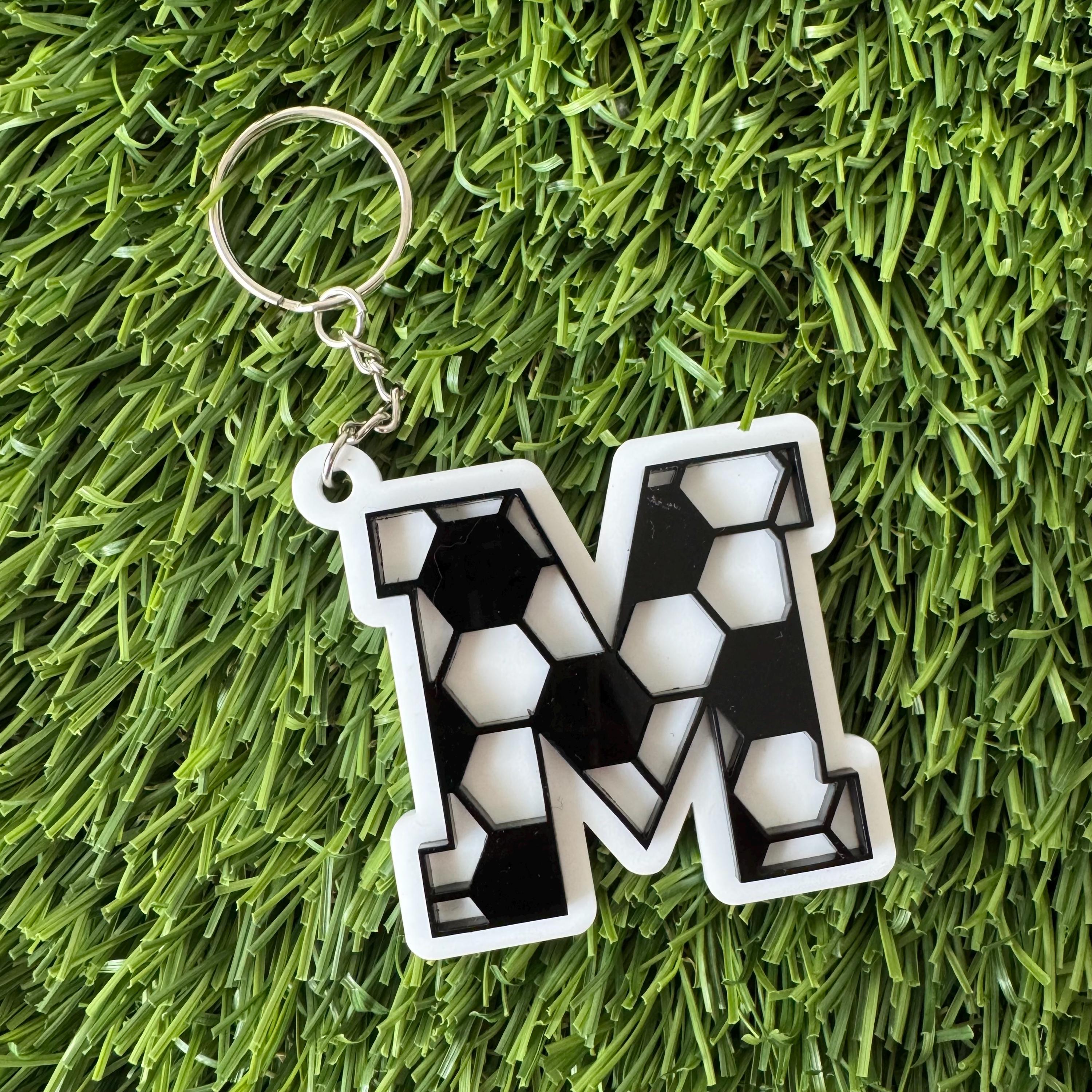 Soccer Initial Keychain Soccer Theme Bag Tag Initial Acrylic Keychain ...