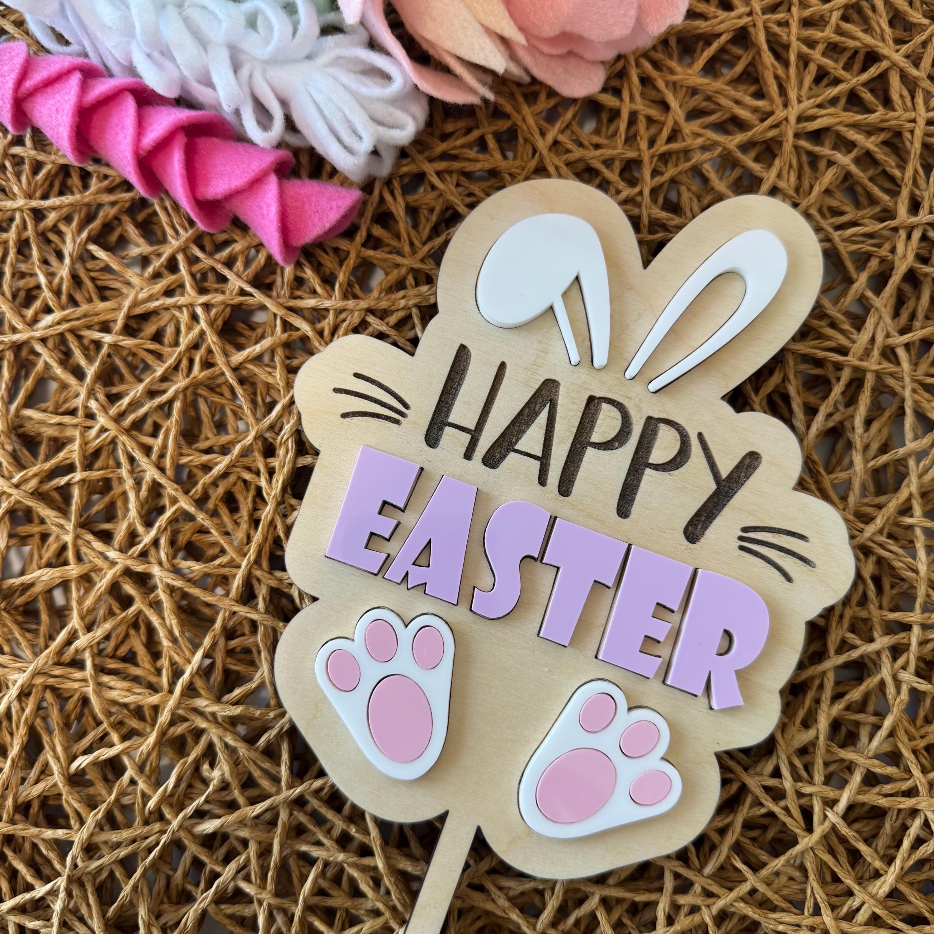 Happy Easter Cake Topper Easter Bunny Wooden Topper Easter Theme Party ...