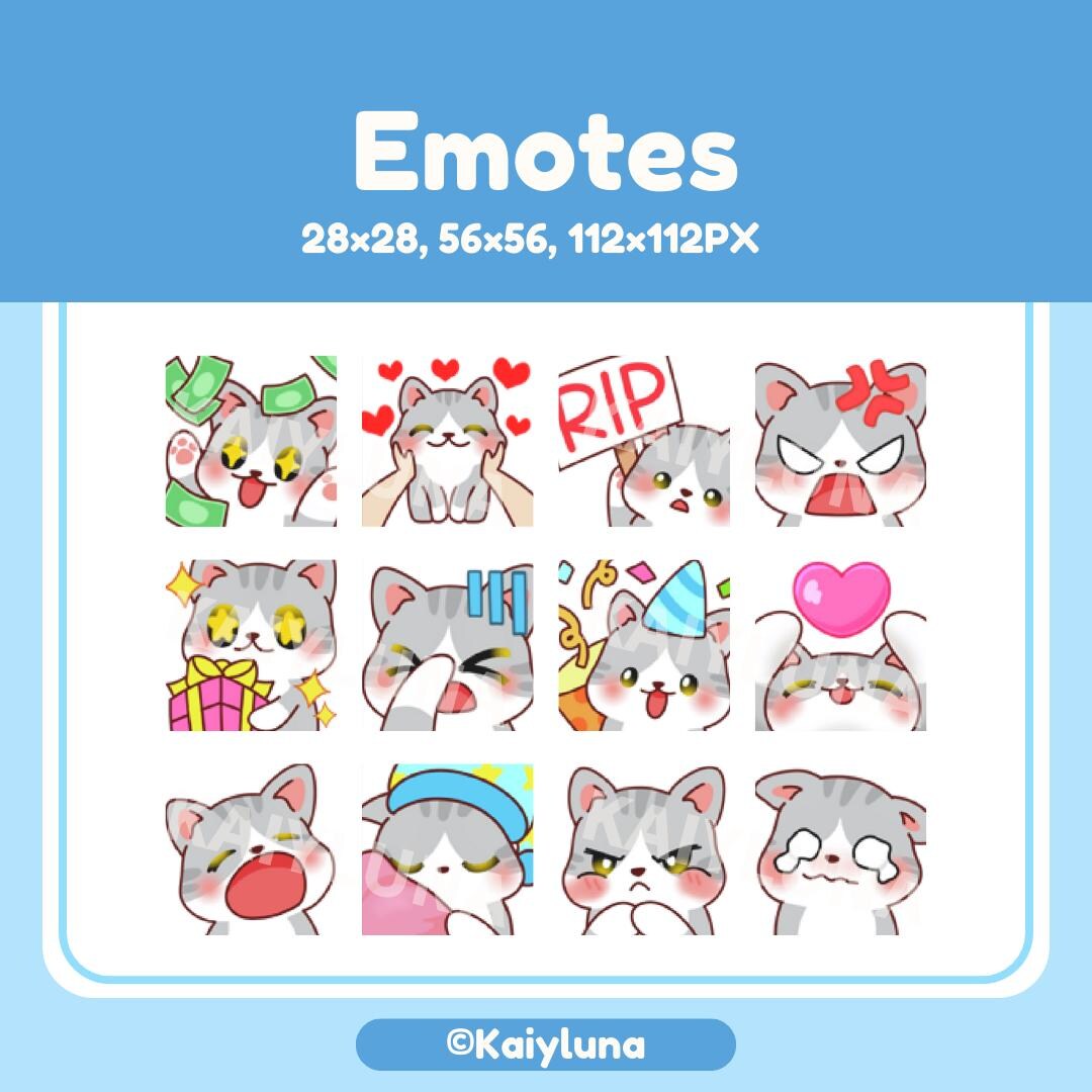 Gray Tabby Cat Emotes / Chibi Emoji Pack / 12 Kitten Emotes for ...