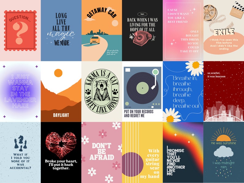 100 Prints Kit Minimalist Wall Posters Music Girly Dorm Room Decor ...