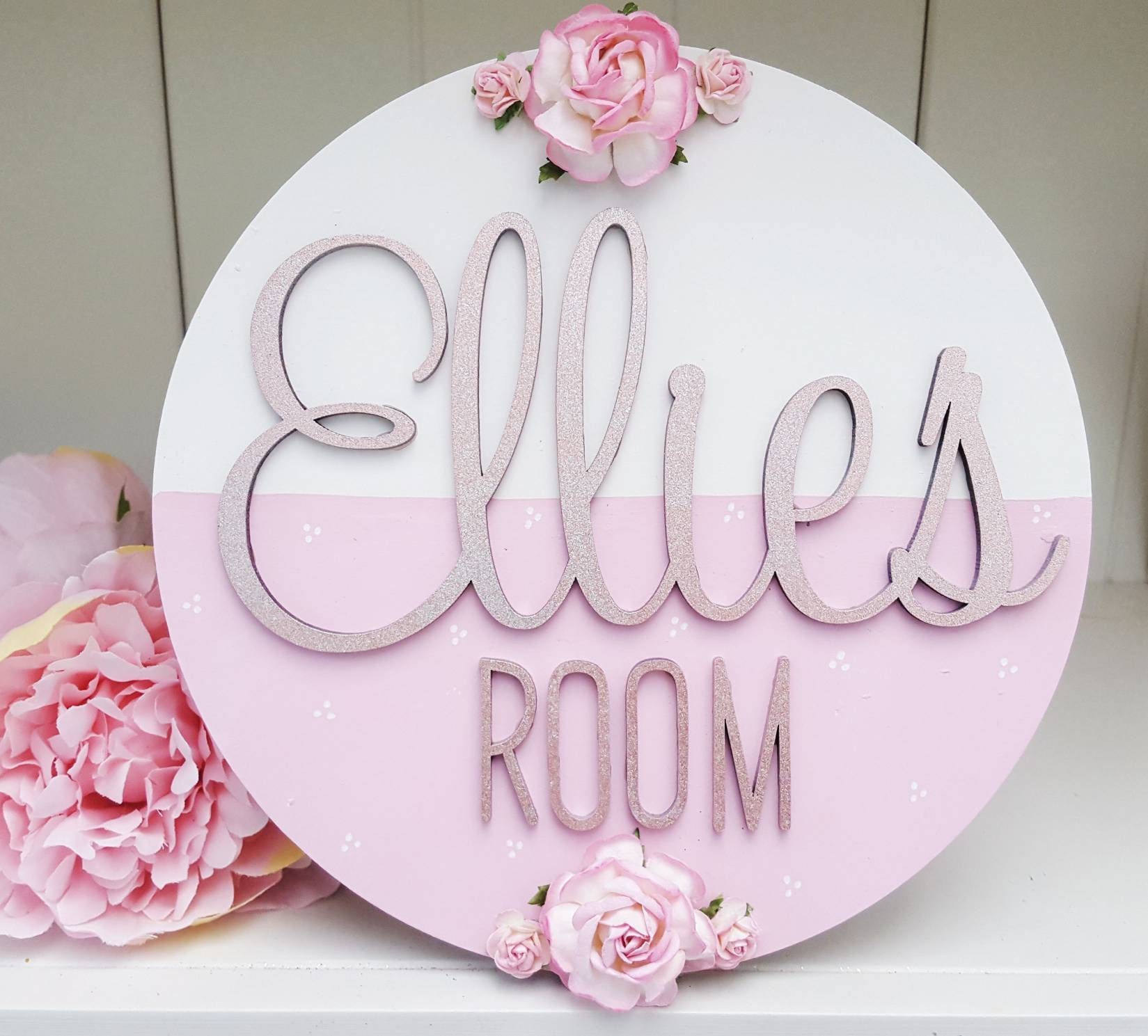 Floral Personalised Wooden Round Name Plaque Pink & Rose Gold - Etsy Canada
