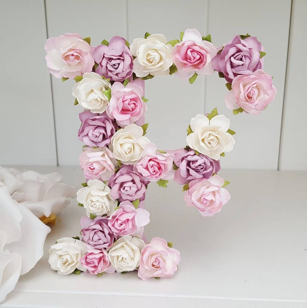 Freestanding Personalised Floral Letter, Wooden Initial, Roses, Nursery ...