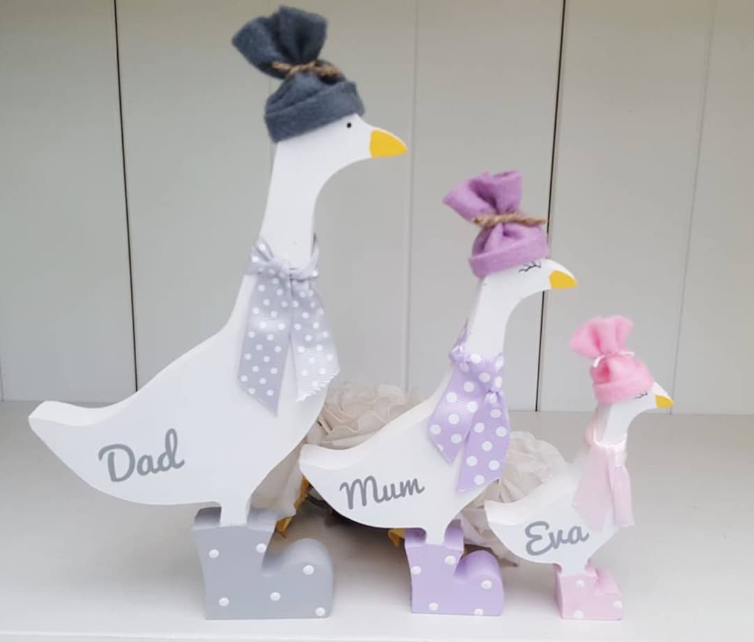 Freestanding Personalised Wooden Duck Family, Wooden Ducks in Boots ...