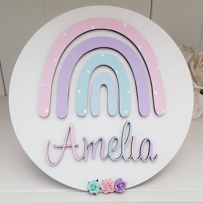 Personalised Wooden Round Name Plaque Rainbow Pastel Wall - Etsy