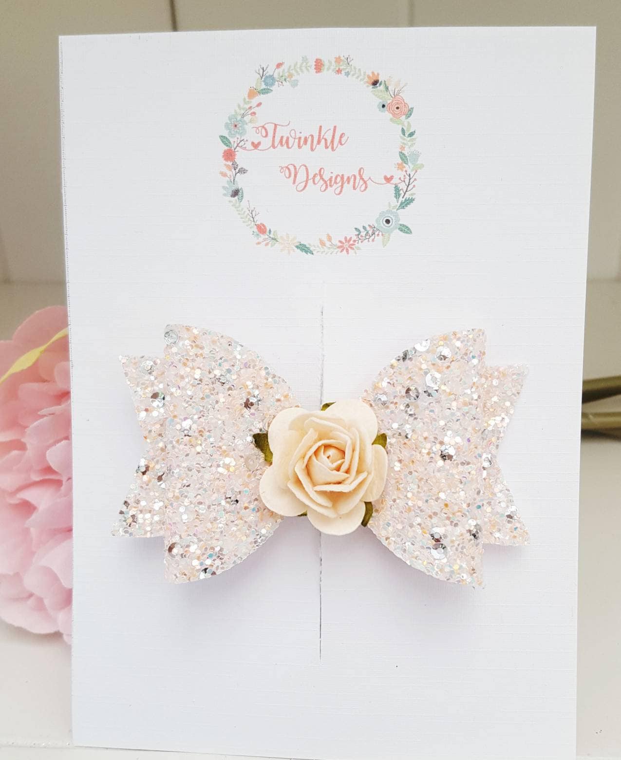 Blush Pink Glitter Sequin Rose Bow, Pastel Glitter Hair Accessory, Clip ...