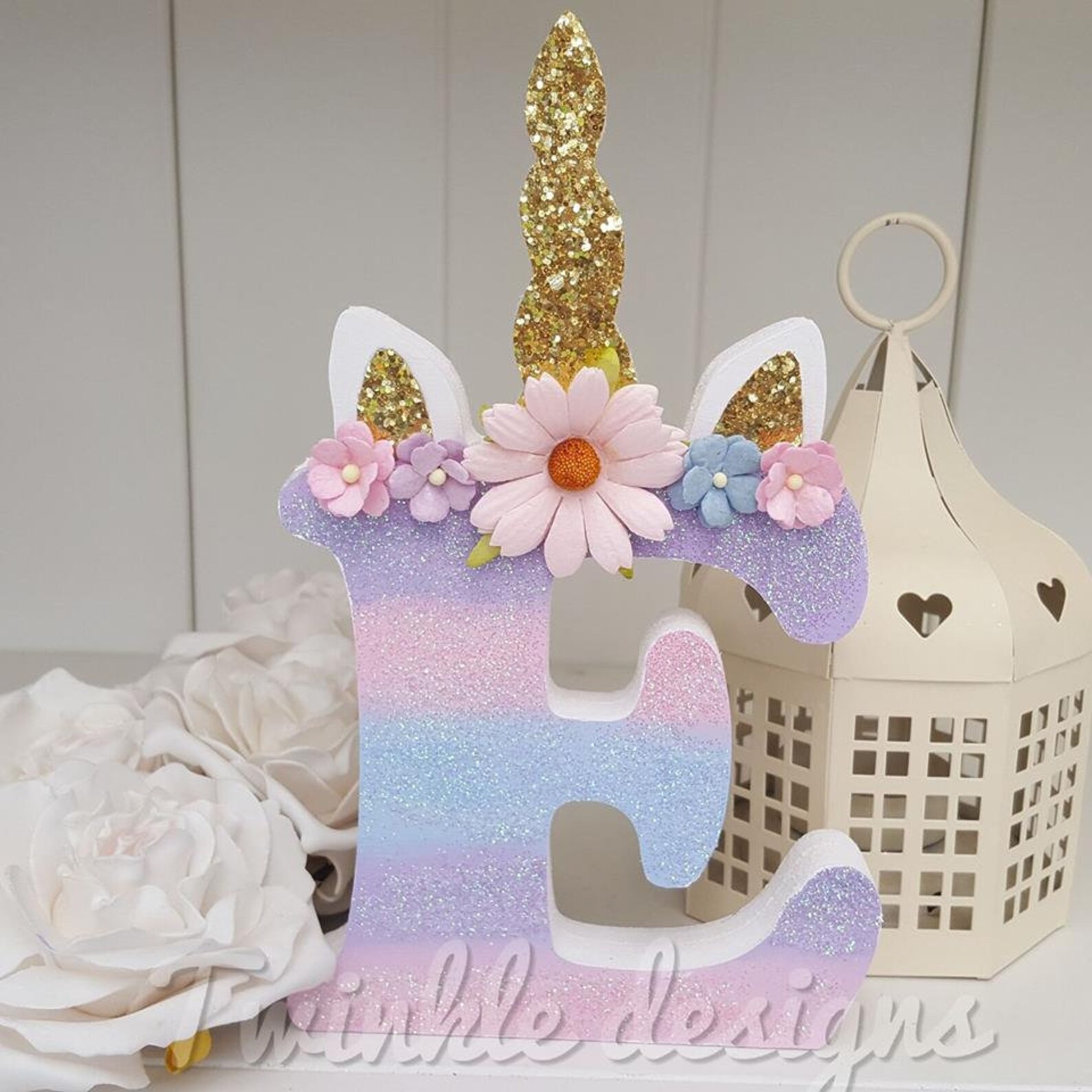 Freestanding Wooden Letter, Personalised Unicorn Letter, Rainbow, Ombre ...