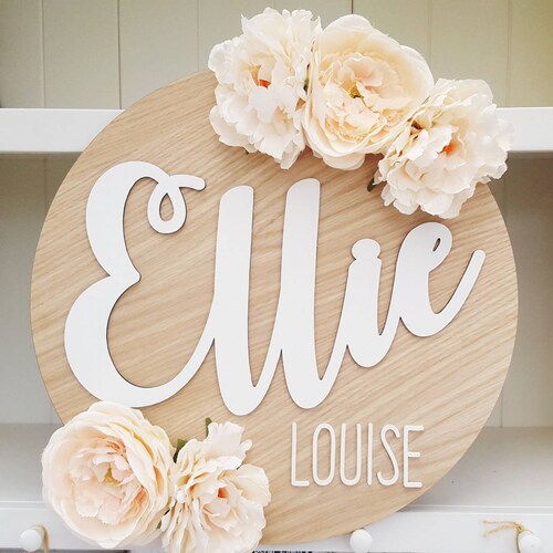 Floral Personalised Sign Wooden Round Name Plaque Wall - Etsy