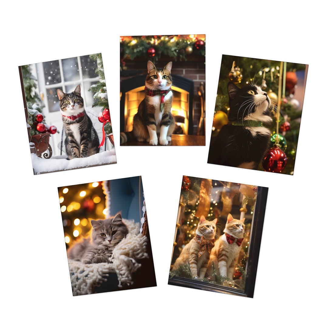 Kitty Cat Christmas Cards 5-pack - Etsy