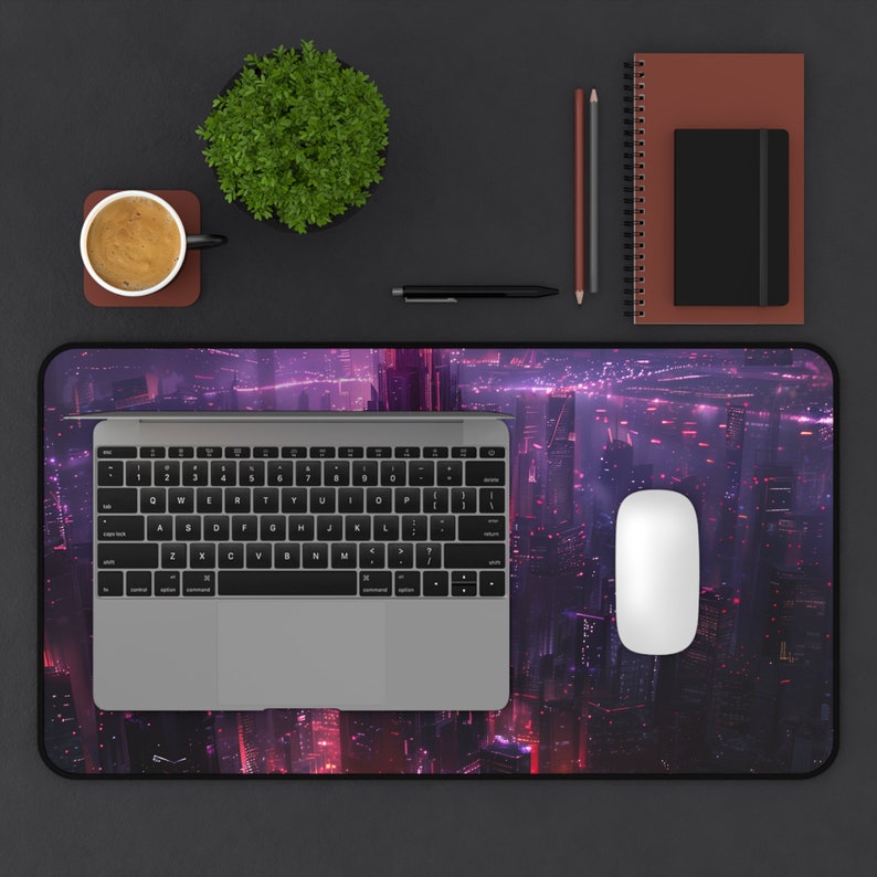 Magical Twilight City Desk Mat, Purple Hues Extended Mouse Pad, Dreamy ...