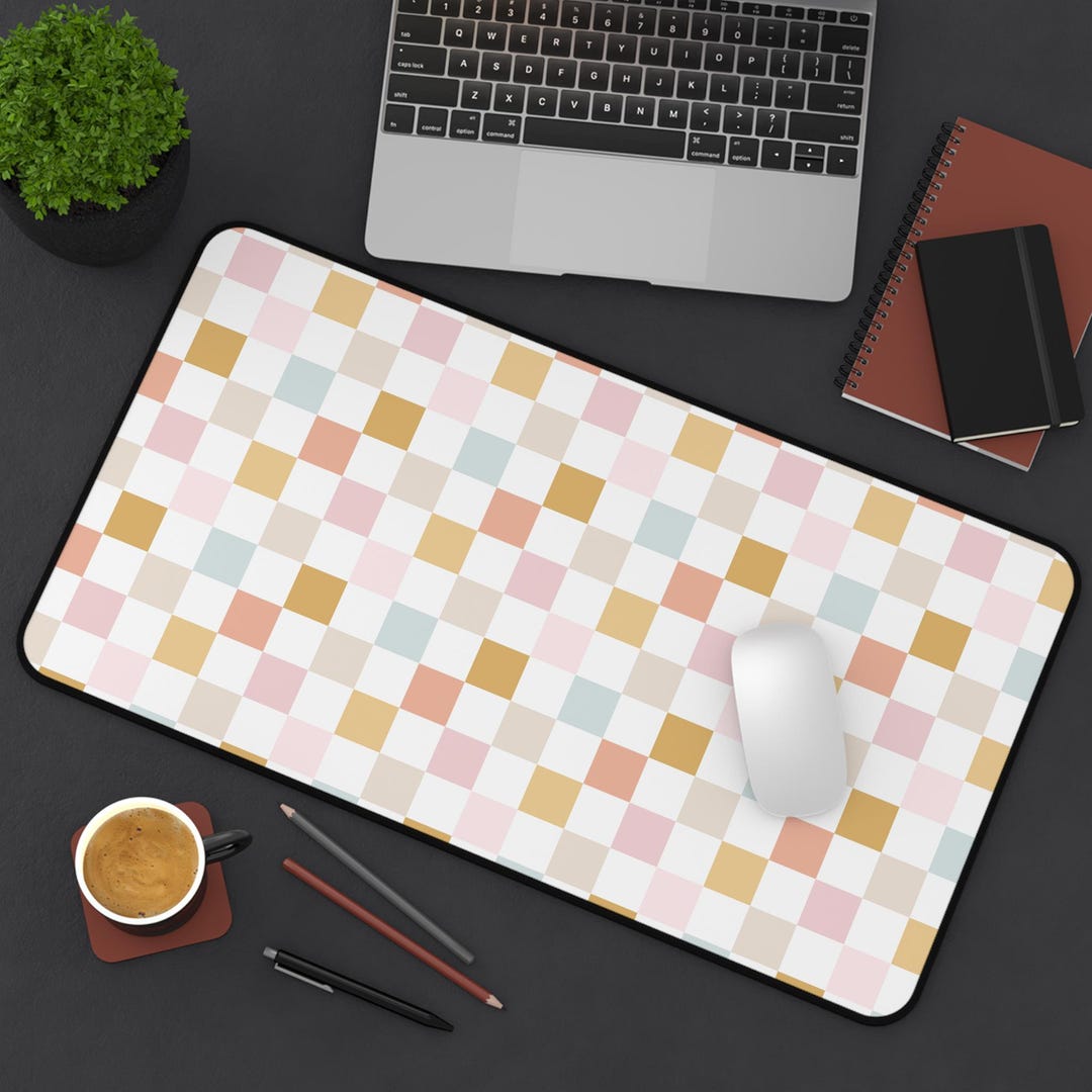 Pastel Checkered Desk Mat - Aesthetic Large Mouse Pad for Office, Home ...