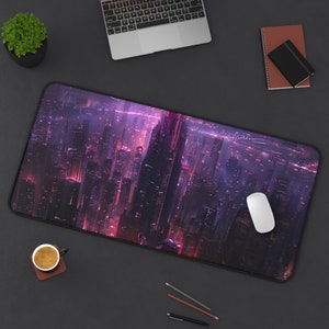 Magical Twilight City Desk Mat, Purple Hues Extended Mouse Pad, Dreamy ...
