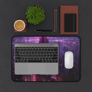 Magical Twilight City Desk Mat, Purple Hues Extended Mouse Pad, Dreamy ...